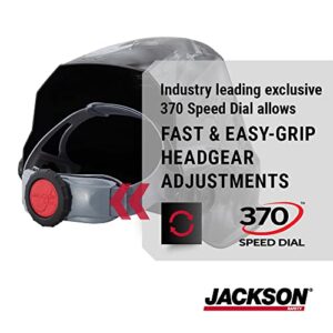 Jackson Safety Premium Auto Darkening Welding Helmet 3/10 Shade Range, 1/1/1/1 Optical Clarity, 1/25,000 sec. Response Time, 370 Speed Dial Headgear, 6 Feet Under Graphics, Black/Grey/White, 47100