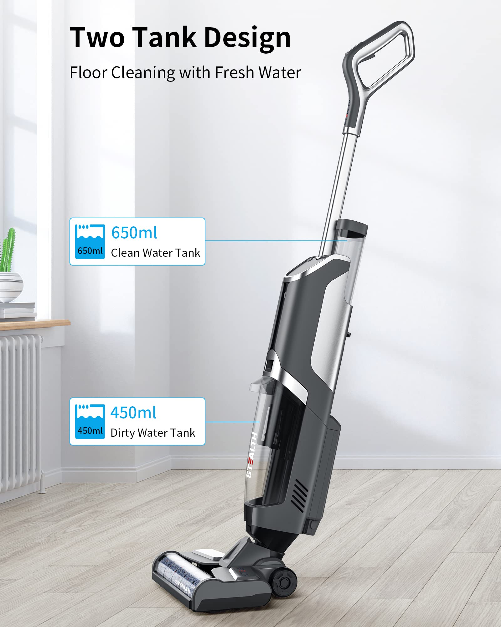 Stealth All in One Cleaner and Mop Shop Wet Dry Vacuums, Hard Floors and Area Rug, Gray