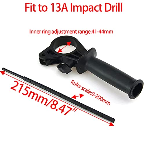 Still Awake 2Pcs Practical Universal Side Hammer Drill Handle and Rule Fits for Replacement Grinding Machine,Inner Ring Adjustment Range 41-44mm,With 0-200mm Scale Depth Ruler for 13A Impact Drill