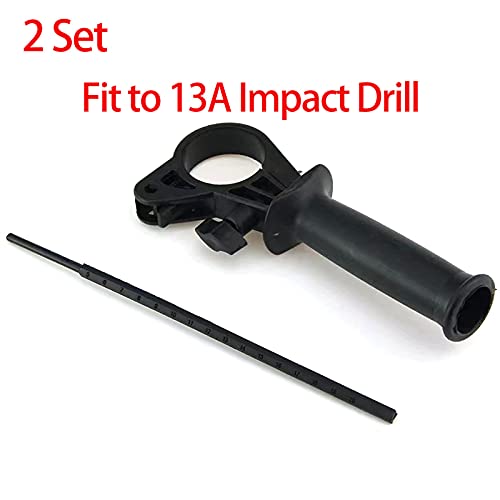 Still Awake 2Pcs Practical Universal Side Hammer Drill Handle and Rule Fits for Replacement Grinding Machine,Inner Ring Adjustment Range 41-44mm,With 0-200mm Scale Depth Ruler for 13A Impact Drill