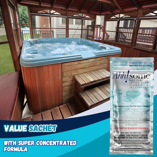 Ahh-Some - Hot Tub Cleaner Sachet | Clean Pipes & Jets Gunk Build Up | Clear & Soften Water for Hot Tub, Jetted Tub, Swim Spa | Top Clarifier Up to 450 Gallons of Water (One Time Use Only)