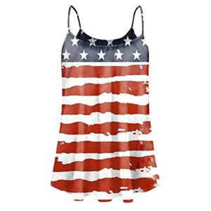 wodceeke Women's Summer Tank Sleeveless Sling American Flag Printed T-shirt Casual Loose Independence Day Tops (Red,M)