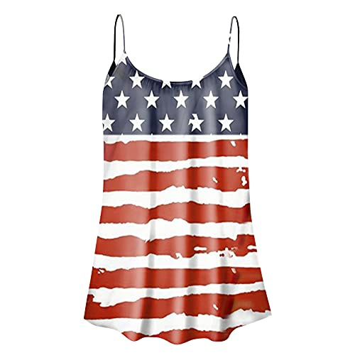 wodceeke Women's Summer Tank Sleeveless Sling American Flag Printed T-shirt Casual Loose Independence Day Tops (Red,M)