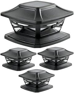 davinci lighting flexfit solar outdoor post cap lights - includes bases for 4x4 5x5 6x6 wooden posts - bright led light - slate black (4 pack)