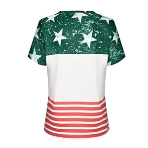 wodceeke Womens short-sleeved round neck T-shirt American flag stitching printed Tee casual loose Independence Day tops (Army Green,XL)