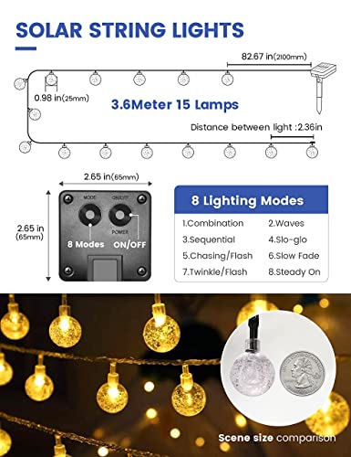 Bryopath Solar String Lights Outdoor, Solar Xmas Tree Lights, Crystal Globe Lights with 8 Lighting Modes, Waterproof Solar Powered Patio Lights for Garden Yard Porch Wedding Party Decor Halloween