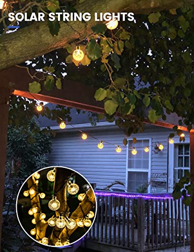 Bryopath Solar String Lights Outdoor, Solar Xmas Tree Lights, Crystal Globe Lights with 8 Lighting Modes, Waterproof Solar Powered Patio Lights for Garden Yard Porch Wedding Party Decor Halloween