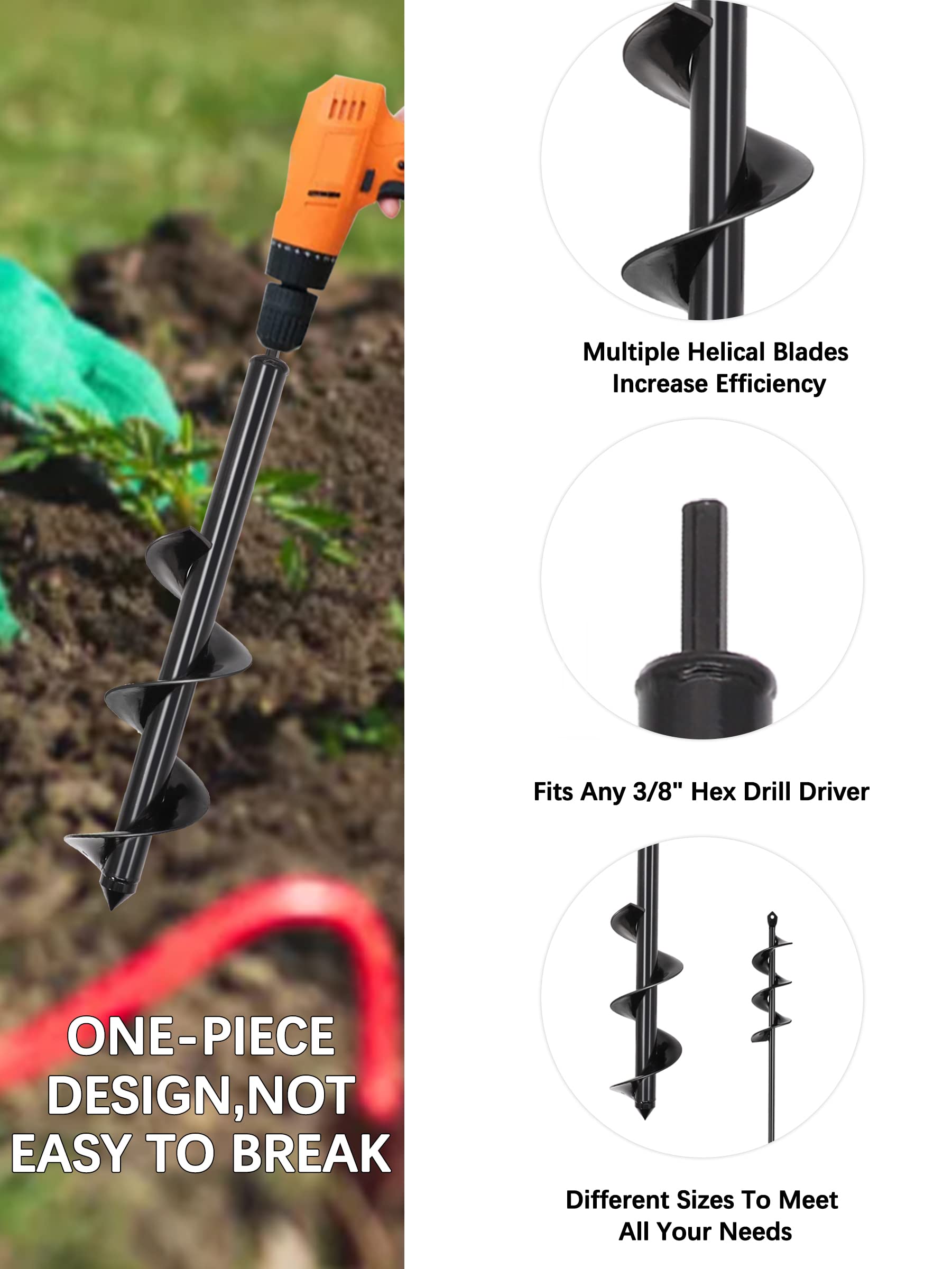 SYITCUN Auger Drill Bit for Planting - 1.6"x16.5" + 3.5"x16" Heavy-Duty Spiral Drill Bits for Planting Bulbs - Auger Post Hole Digger and Soil Auger for Beach - Compatible with 3/8" Hex Drive Drill