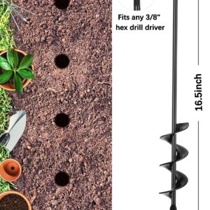 SYITCUN Auger Drill Bit for Planting - 1.6"x16.5" + 3.5"x16" Heavy-Duty Spiral Drill Bits for Planting Bulbs - Auger Post Hole Digger and Soil Auger for Beach - Compatible with 3/8" Hex Drive Drill