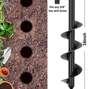 SYITCUN Auger Drill Bit for Planting - 1.6"x16.5" + 3.5"x16" Heavy-Duty Spiral Drill Bits for Planting Bulbs - Auger Post Hole Digger and Soil Auger for Beach - Compatible with 3/8" Hex Drive Drill