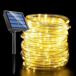 Fairy Lights 66 Feet 200 LED Solar Outdoor Lights, 8 Lighting Modes Twinkle String Lights with Timer, Solar Christmas Rope Lights Outdoor Waterproof for Bedroom Garden Patio Decor, Warm White