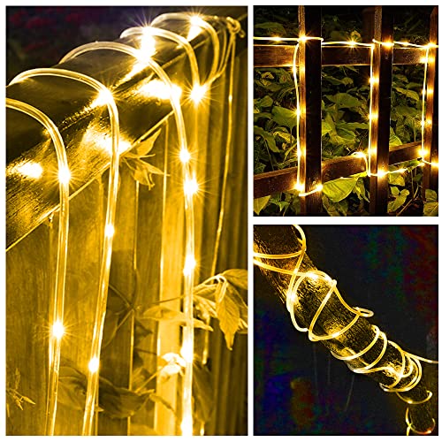 Fairy Lights 66 Feet 200 LED Solar Outdoor Lights, 8 Lighting Modes Twinkle String Lights with Timer, Solar Christmas Rope Lights Outdoor Waterproof for Bedroom Garden Patio Decor, Warm White