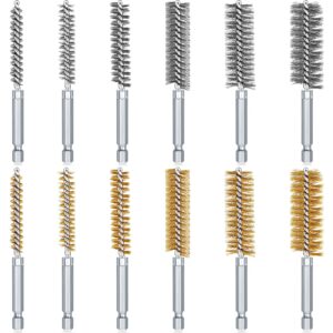 bore brush for drill wire bore brush set wire cleaning brush set stainless steel cleaning brush for power drill impact driver(12 pieces, stainless steel, brass)