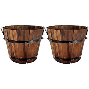 yardwe forest bark bonsai tree pot 2pcs rustic wooden whiskey barrels bucket wooden flower bucket wooden plant pot outdoor plant container farmhouse decor succulent plant pot