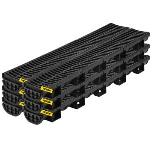 vevor trench drain system, channel drain with plastic grate, 5.7x3.1-inch hdpe drainage trench, black plastic garage floor drain, 6x39 trench drain grate, with 6 end caps, for garden, driveway-6 pack