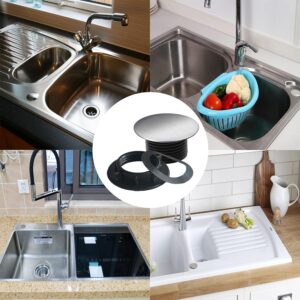 Kitchen Sink Hole Covers Brushed Stainless Steel,Faucet Hole Cover Hole Plug Black, 2Pcs Sink Caps for Top Holes (1.2 to 1.6 Inch in Diameter) (Short Threaded Shank) (A)