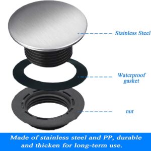 Kitchen Sink Hole Covers Brushed Stainless Steel,Faucet Hole Cover Hole Plug Black, 2Pcs Sink Caps for Top Holes (1.2 to 1.6 Inch in Diameter) (Short Threaded Shank) (A)