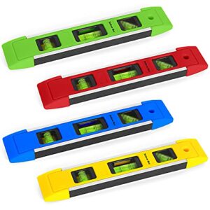 Torpedo Level Aluminum Frame 9 Inch, 4-Pack Bubble level with Magnetic Side (Blue/Green/Yellow/Red)