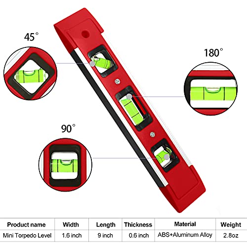 Torpedo Level Aluminum Frame 9 Inch, 4-Pack Bubble level with Magnetic Side (Blue/Green/Yellow/Red)