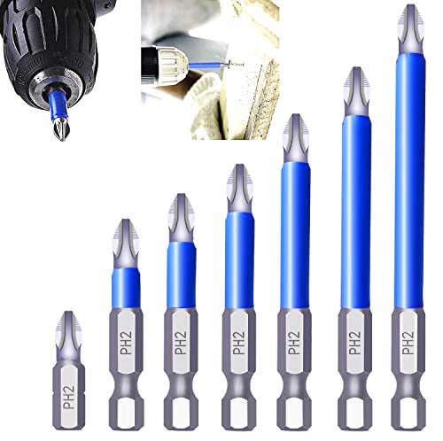 Magnetic PH2 Drill Bits Set, Anti Slip Screw Extractor and Magnetic Screwdriver Bit Set, Hand Tool 7Pcs, Cross Single and Double Head Bits, Electric Screw Nozzle Taper Corrector (1 kit)