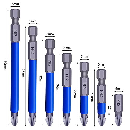 Magnetic PH2 Drill Bits Set, Anti Slip Screw Extractor and Magnetic Screwdriver Bit Set, Hand Tool 7Pcs, Cross Single and Double Head Bits, Electric Screw Nozzle Taper Corrector (1 kit)