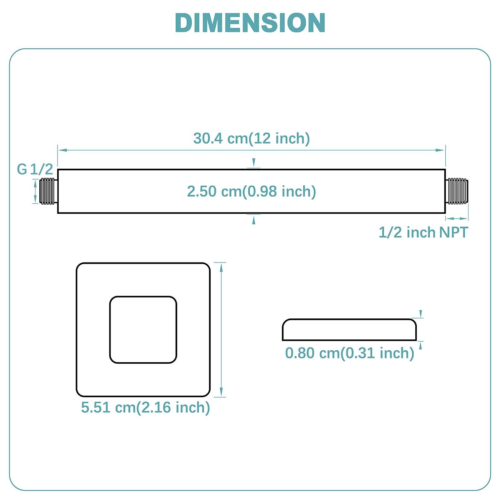 BESTILL 12 Inch Matte Black Ceiling Mount Shower Arm and Flange, Square