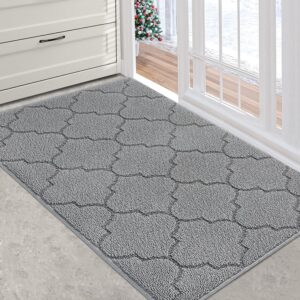 refetone indoor doormat, front back door mat, 20x32, non-slip absorbent resist dirt door mats, machine washable low-profile inside floor mat door rugs for entryway, grey