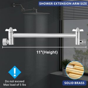 Voolan 11 Inch Shower Extension Arm, Adjustable Height and Angle, Premium Solid Brass Anti-leak, Universal Connection to Showerheads (Chrome)