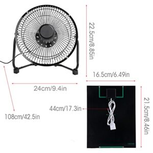 Iron USB Solar Panel Fan, 8 inch 5.2W 6V Cooling Fan + Solar Panel for Outdoor Traveling