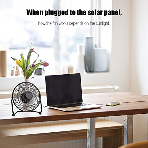 Iron USB Solar Panel Fan, 8 inch 5.2W 6V Cooling Fan + Solar Panel for Outdoor Traveling