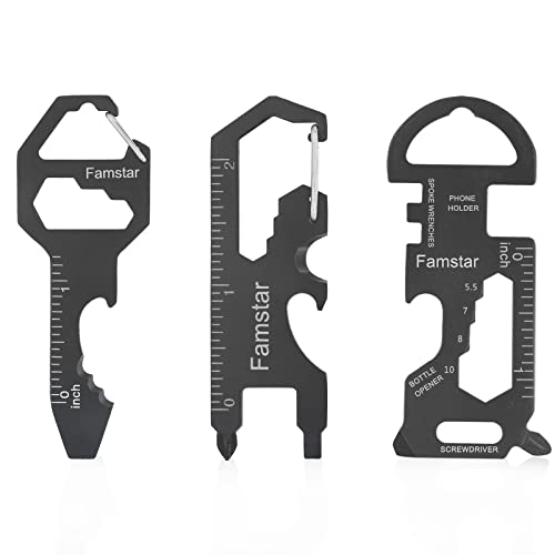 Famstar Keychain Multi-tool 3Pack Metal Pocket Tool for men Portable No rust multi-function tools Wrench for Screw,ruler and bottle opener,19 in 1 Total Routine maintenance.