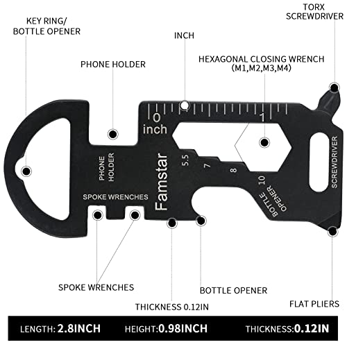 Famstar Keychain Multi-tool 3Pack Metal Pocket Tool for men Portable No rust multi-function tools Wrench for Screw,ruler and bottle opener,19 in 1 Total Routine maintenance.