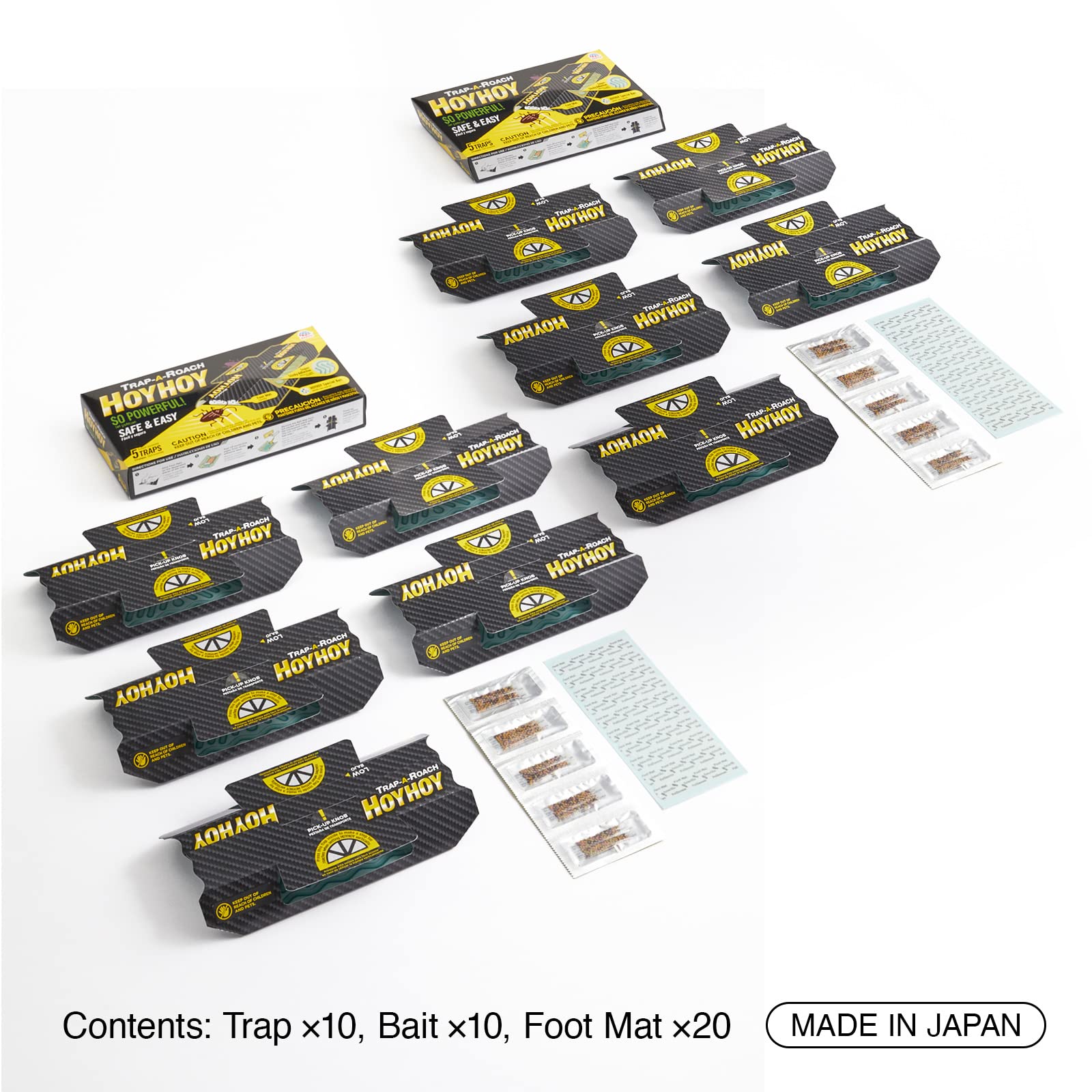 HOY HOY Trap A Roach - 10 Traps [2 Pack] Baited Glue Traps, Great for Home with Kids & Pets Indoor, Sticky Pest Control Trap, Roach Killer, Made in Japan