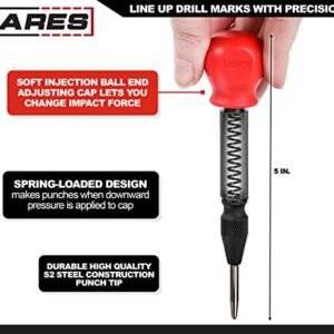 ARES 10022 - Automatic Center Punch - 5-Inch Adjustable Spring-Loaded Tool - Anti-Slip Knurled Grip - Durable S2 Steel Tip