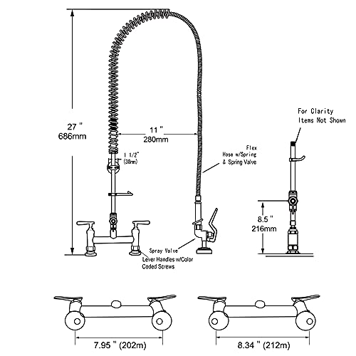 XIUBE Commercial Sink Faucet with Pre Rinse Sprayer, 8 Inch Center 27 inch Height Deck Mount Commercial Kitchen Sink Faucet with 12inchSwing Spout Fit for Kitchen Restaurant, Brass Chrome