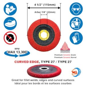 WA 3PCS - 4 1/2"x7/8" Curved Edge 60# Fillet Weld VSM Ceramic Flap Discs Sanding Disc Grinding Wheel for Angle Grinder Metal/Stainless Steel 4 1/2 Inch Grit 60