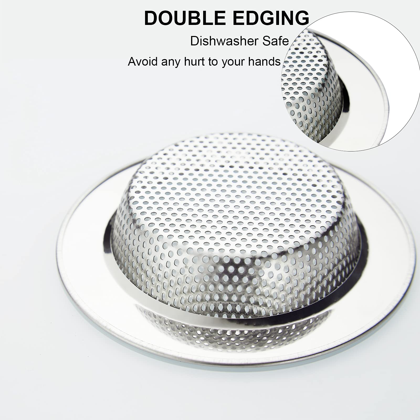 Kitchen Sink Strainer Stainless Steel, LASSHSWA Kitchen Sink Drain Strainer, Sink Strainers for Kitchen Sinks with Large Wide Rim 4.5" Diameter (2 Pack)