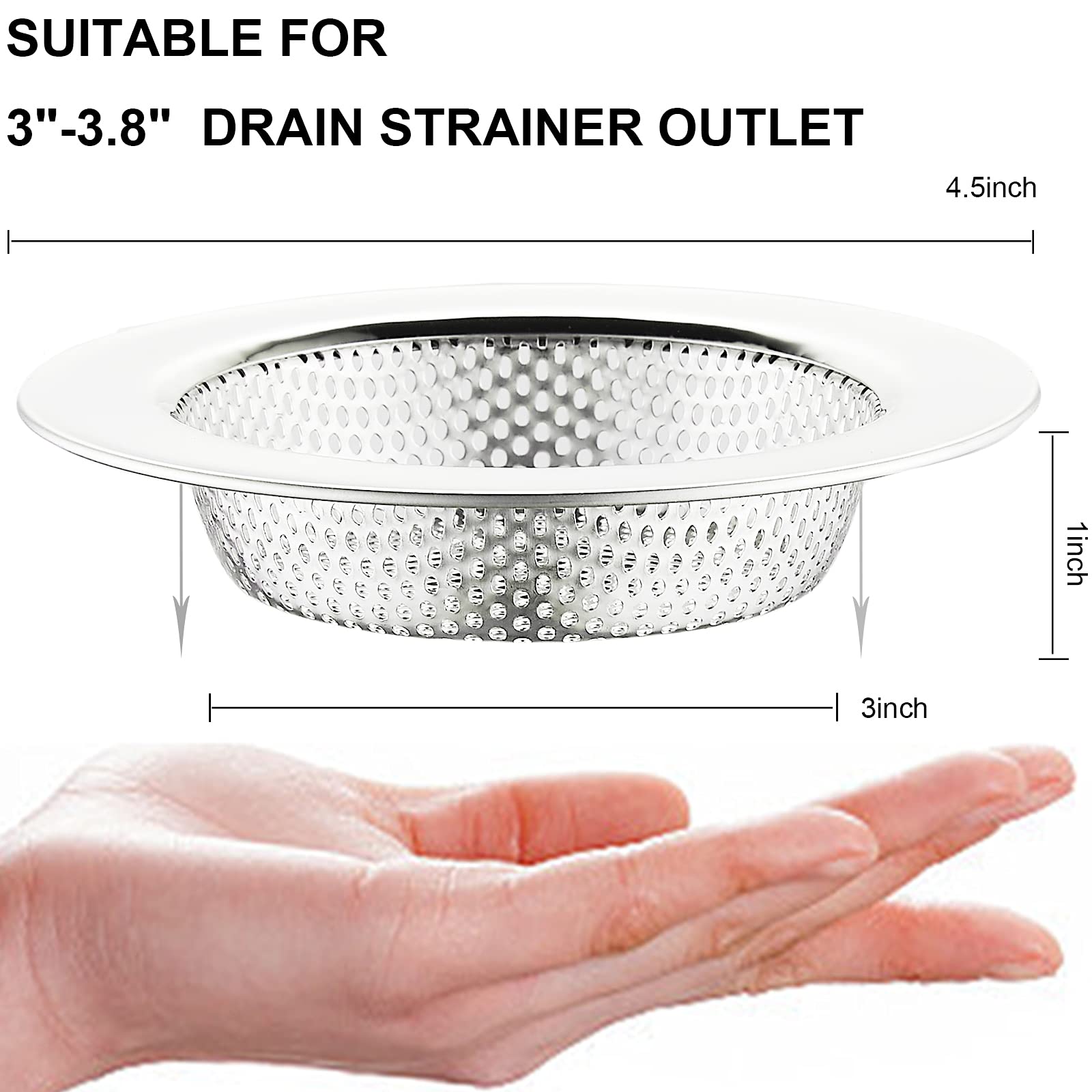 Kitchen Sink Strainer Stainless Steel, LASSHSWA Kitchen Sink Drain Strainer, Sink Strainers for Kitchen Sinks with Large Wide Rim 4.5" Diameter (2 Pack)