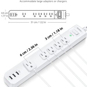 2 Pack Power Strip Surge Protector - 5 Widely Spaced Outlets 3 USB Charging Ports, 1875W/15A with 5Ft Braided Extension Cord, Flat Plug, Overload Surge Protection, Wall Mount for Home Office,White