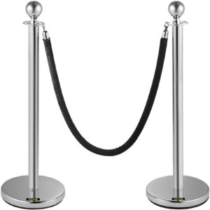 VEVOR Velvet Ropes and Posts 2 Pcs, 5 ft Black Velvet Rope, Stanchion Post with Ball Top, Crowd Control Barriers Silver Stanchions, Red Carpet Poles, Crowd Control Ropes and Poles for Party Supplies