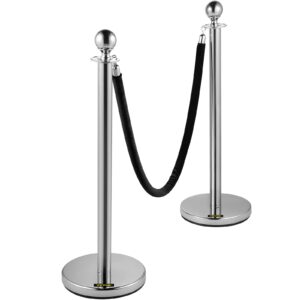 VEVOR Velvet Ropes and Posts 2 Pcs, 5 ft Black Velvet Rope, Stanchion Post with Ball Top, Crowd Control Barriers Silver Stanchions, Red Carpet Poles, Crowd Control Ropes and Poles for Party Supplies