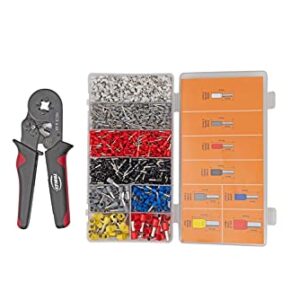 N/C Toolex Ferrule Crimping Tool Kit Self Adjusting Ratchet Crimper Pliers with 1800 pcs AWG 23-7 Terminal Connectors for Wiring Project Black,Red