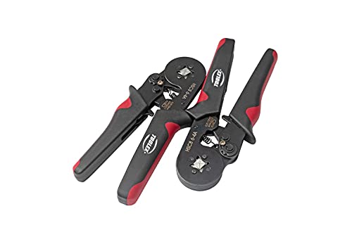 N/C Toolex Ferrule Crimping Tool Kit Self Adjusting Ratchet Crimper Pliers with 1800 pcs AWG 23-7 Terminal Connectors for Wiring Project Black,Red