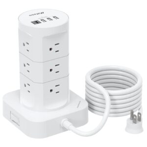 surge protector power strip tower - 12 widely outlets with 4 usb ports (1 usb c), 6ft heavy duty extension cord, flat multi plug outlet extender overload protection for home office