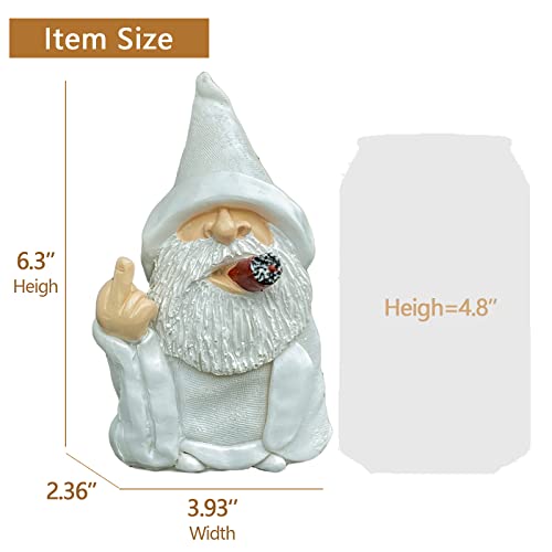 Hefaxi Funny Garden Gnome Statue,Middle Finger Smoking Wizard Gnome,Cool Old Man with White Beard,6.3inch Naughty Garden Sculpture Decoration