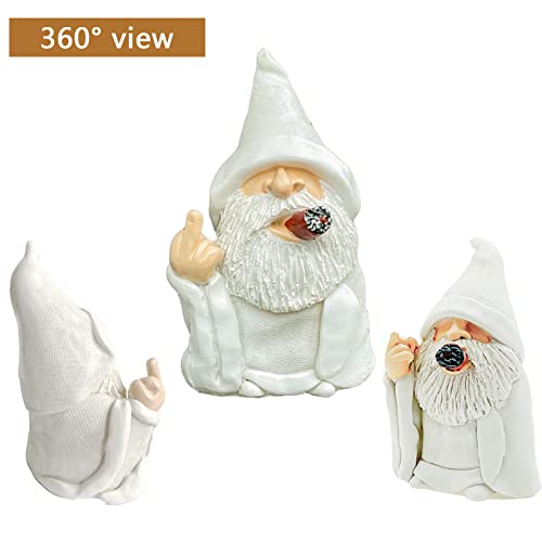 Hefaxi Funny Garden Gnome Statue,Middle Finger Smoking Wizard Gnome,Cool Old Man with White Beard,6.3inch Naughty Garden Sculpture Decoration