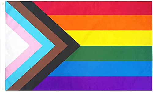 Progress Pride Rainbow Flag 3x5 ft LGBTQ Gay Pride Flags All Inlcusive Progressive Bisexual Non Binary Lesbian Transgender Flag Indoor Outdoor Wall