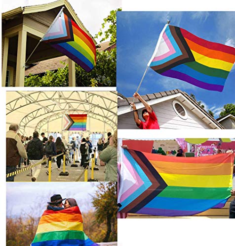 Progress Pride Rainbow Flag 3x5 ft LGBTQ Gay Pride Flags All Inlcusive Progressive Bisexual Non Binary Lesbian Transgender Flag Indoor Outdoor Wall