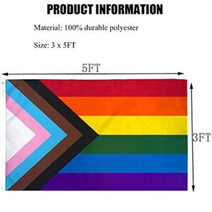 Progress Pride Rainbow Flag 3x5 ft LGBTQ Gay Pride Flags All Inlcusive Progressive Bisexual Non Binary Lesbian Transgender Flag Indoor Outdoor Wall