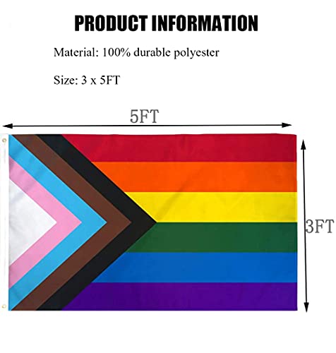 Progress Pride Rainbow Flag 3x5 ft LGBTQ Gay Pride Flags All Inlcusive Progressive Bisexual Non Binary Lesbian Transgender Flag Indoor Outdoor Wall